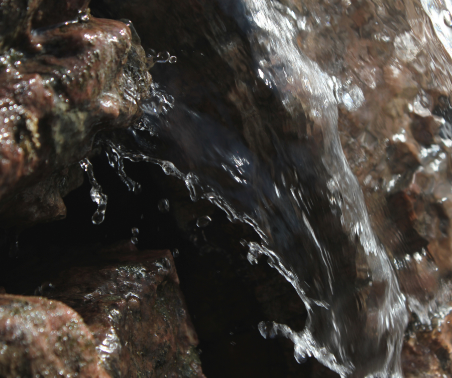 The breakup of a water sheet in a fountain are governed by shear with the air and surface ...