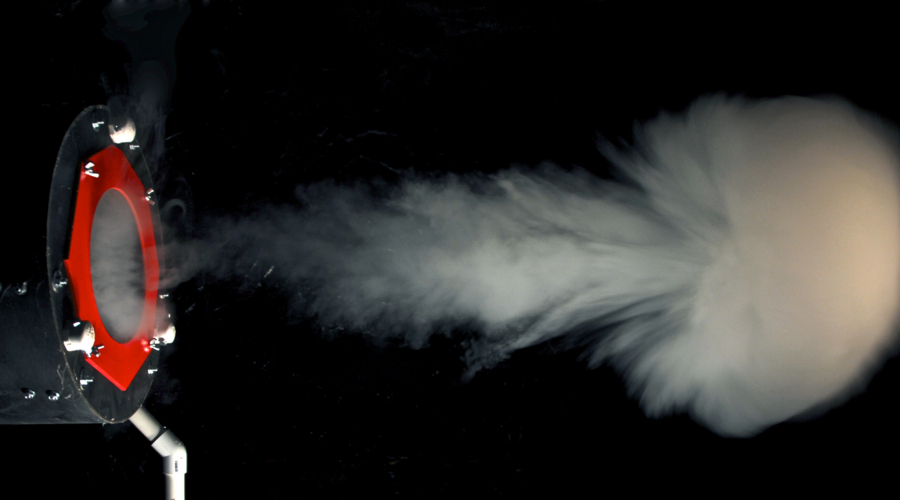 A vortex from a 'cannon' sheds smoke in its wake. - Flow Visualization