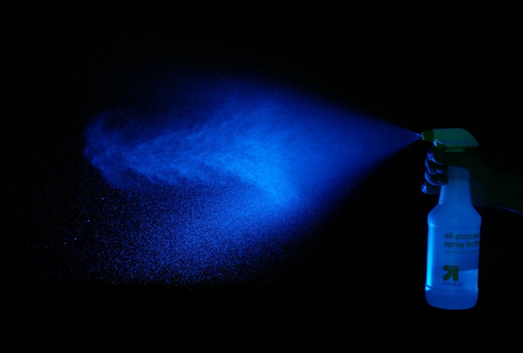 Illuminated Spray from Spray-Bottle - Flow Visualization