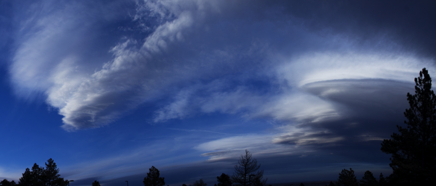 Panorama of altocumulus lenticularis, mountain wave clouds, 5:35pm MST on Tuesday, February 18 ...