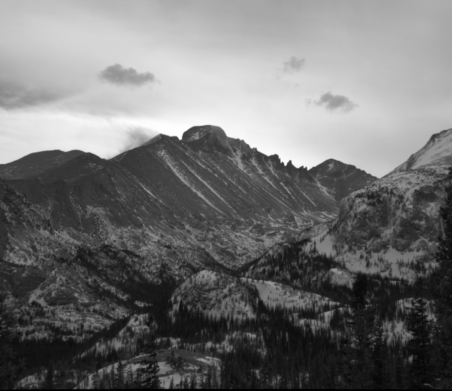 Pannus clouds below altostratus, Long's Peak in Rocky Mountain National Park, February 19th 2014 ...