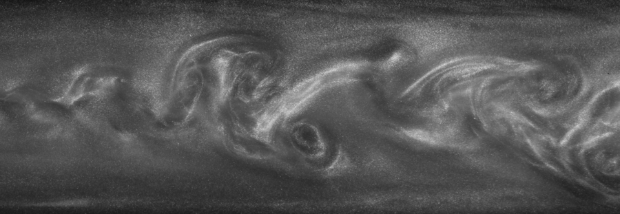 A von Karman vortex street forms in the wake of a cylinder in shallow ...