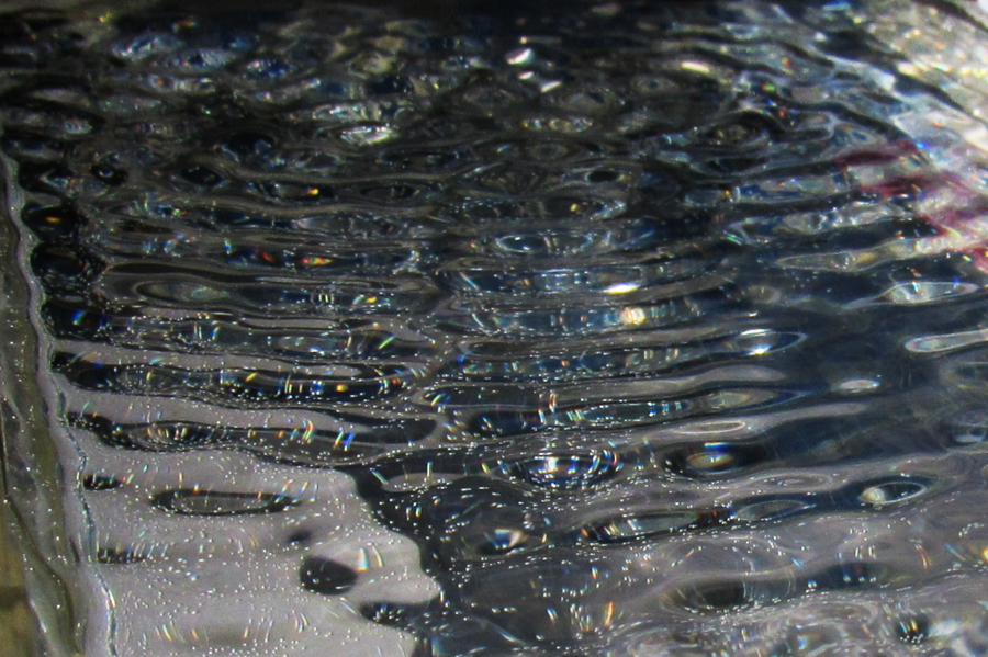 A tray of water was shaken at 8 Hz, producing Faraday waves, a type of ...