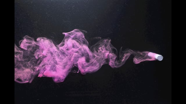 A Karman vortex street in the wake of a cylinder in a flume, at Re=485 ...